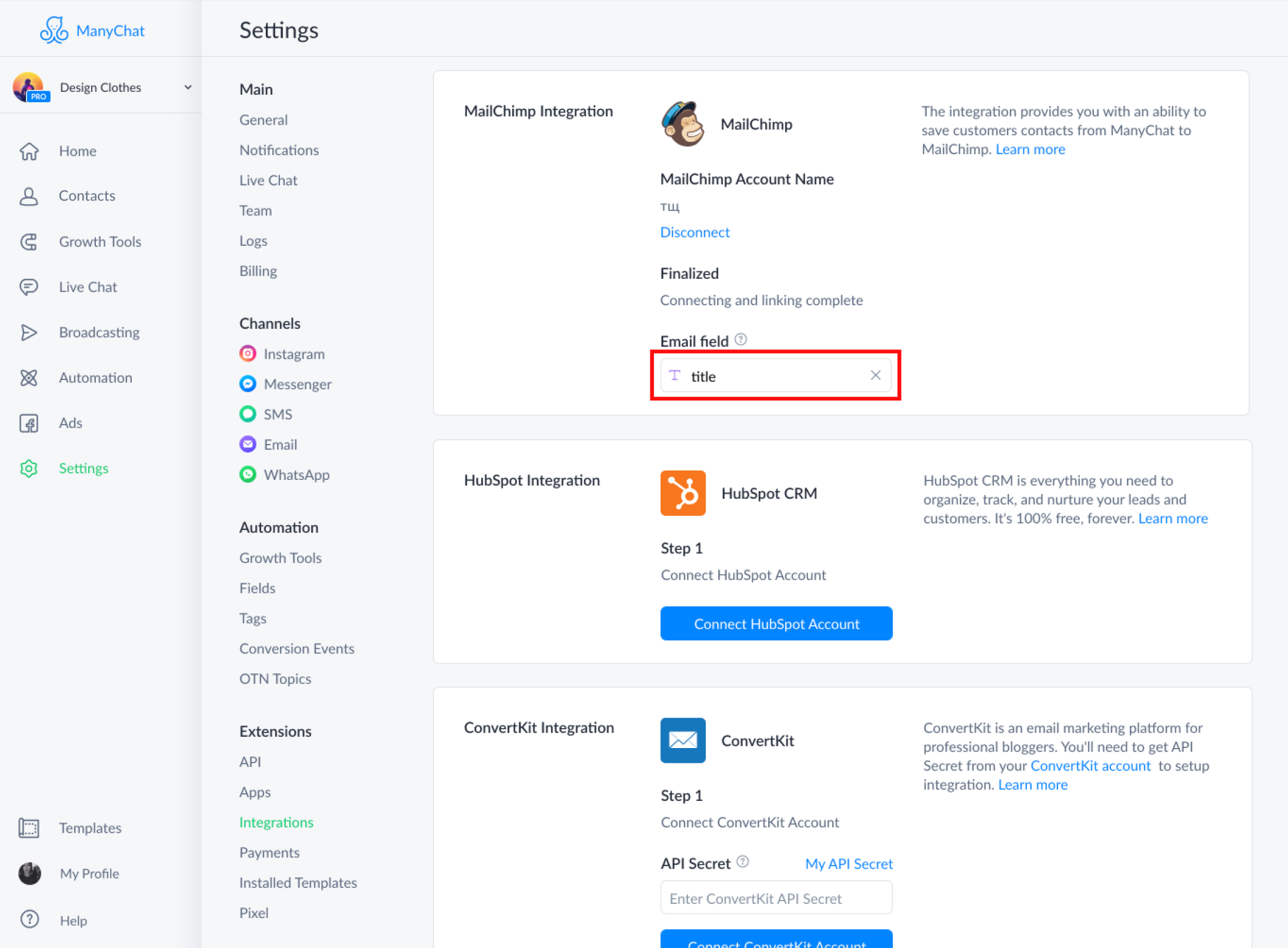 MailChimp integration – Manychat Help
